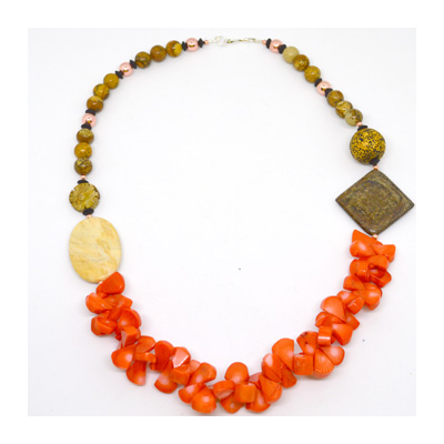 Coral, Picture Jasper, Onyx, Agate, Bronzite, wood Jasper Rose Gold ...